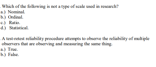 Solved Which of the following is not a type of scale used in | Chegg.com