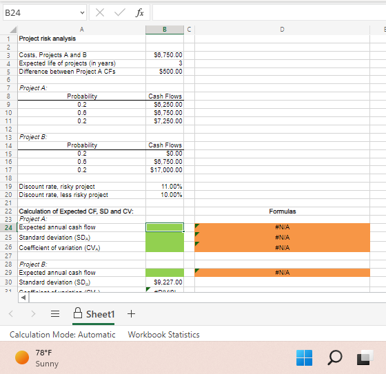 Solved Excel Online Structured Activity: Project risk | Chegg.com