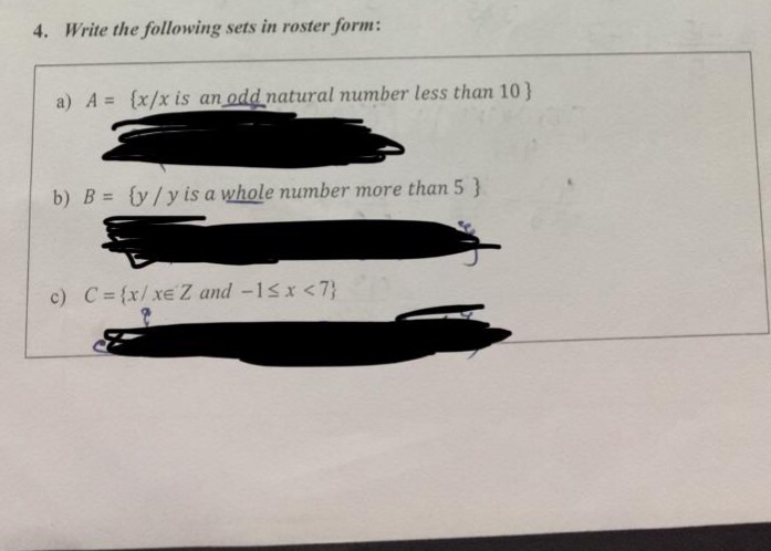 Solved 4. Write the following sets in roster form: a) A = | Chegg.com