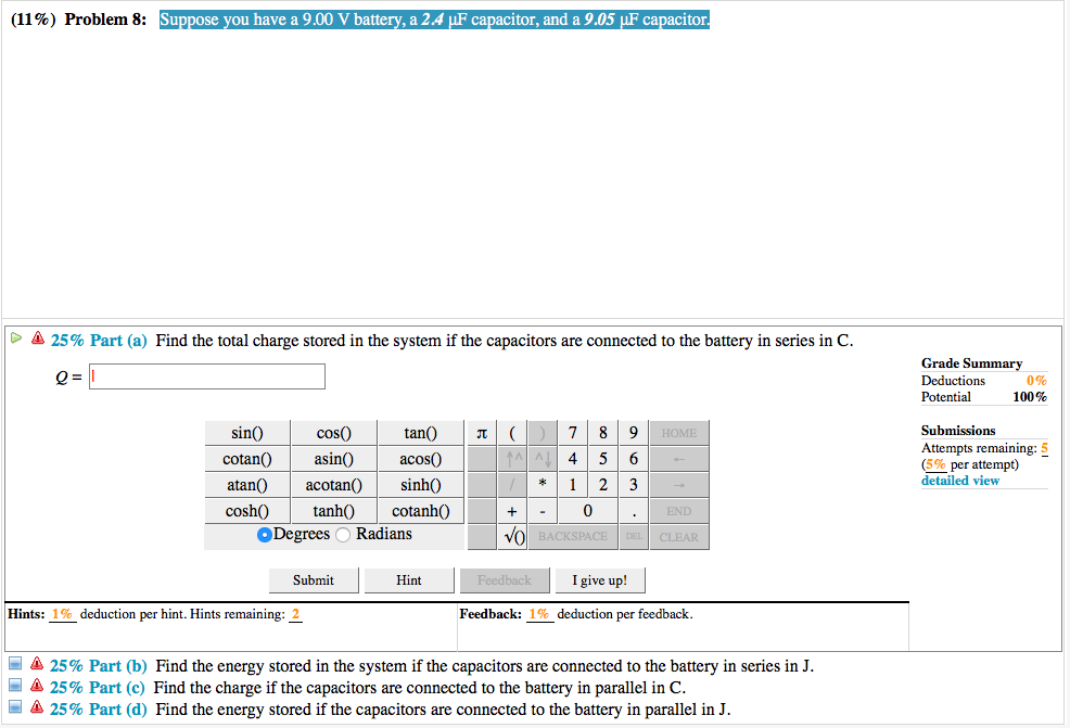 Solved 25% Part (a) Find the total charge stored in the | Chegg.com