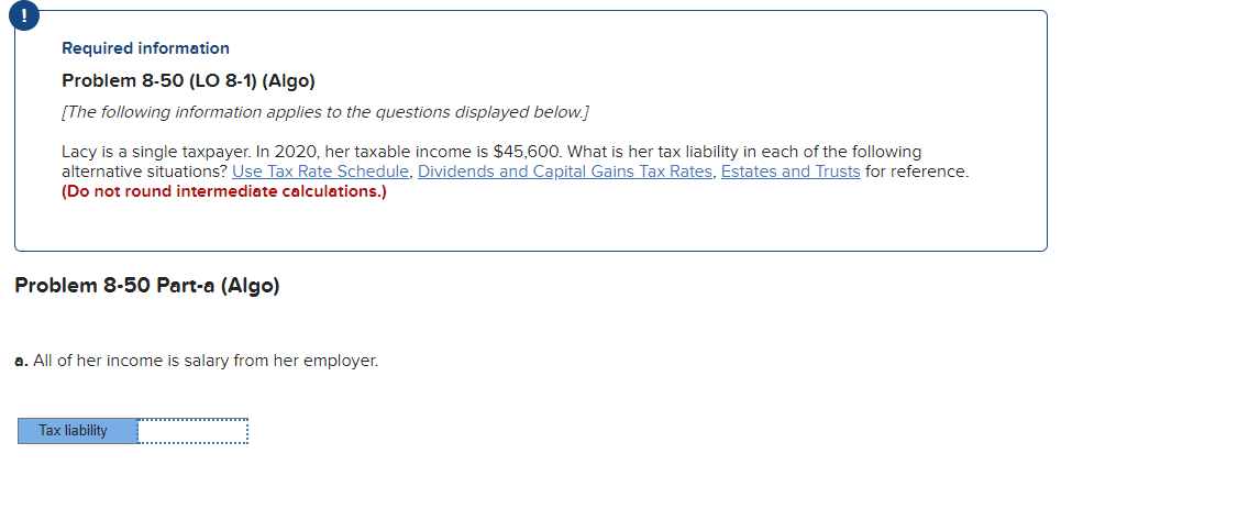 Solved Required information Problem 8-50 (LO 8-1) (Algo) | Chegg.com Solved Required information Problem 8-50 (LO 8-1) (Algo) | Chegg.com