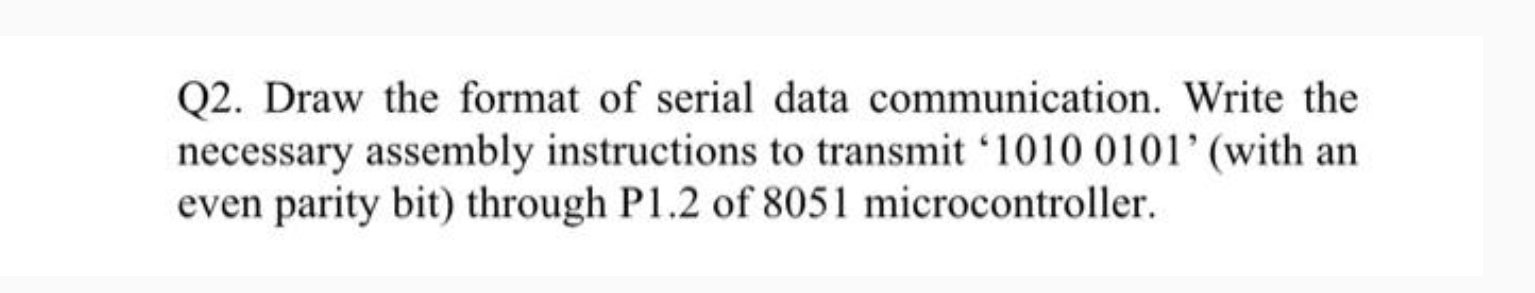 Solved Q2. ﻿Draw the format of serial data communication. | Chegg.com