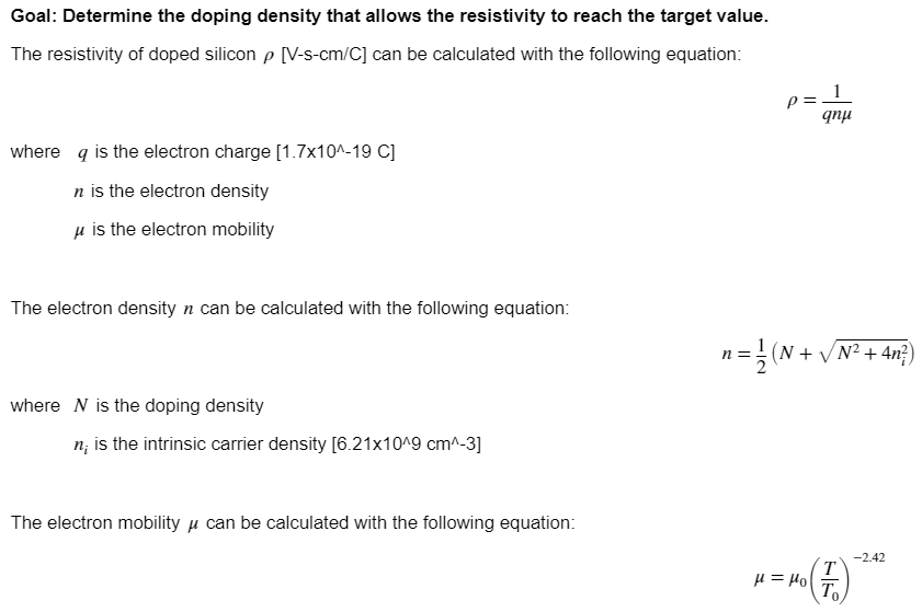 Solved Goal: Determine the doping density that allows the | Chegg.com