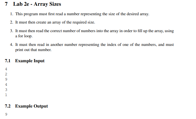 Solved 7 Lab 2e - Array Sizes 1. This program must first | Chegg.com