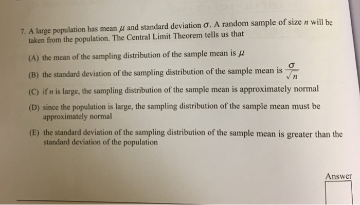 Solved A large population has mean mu and standard deviation | Chegg.com
