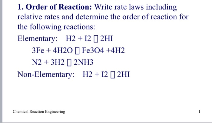 Solved 1. Order of Reaction: Write rate laws including | Chegg.com