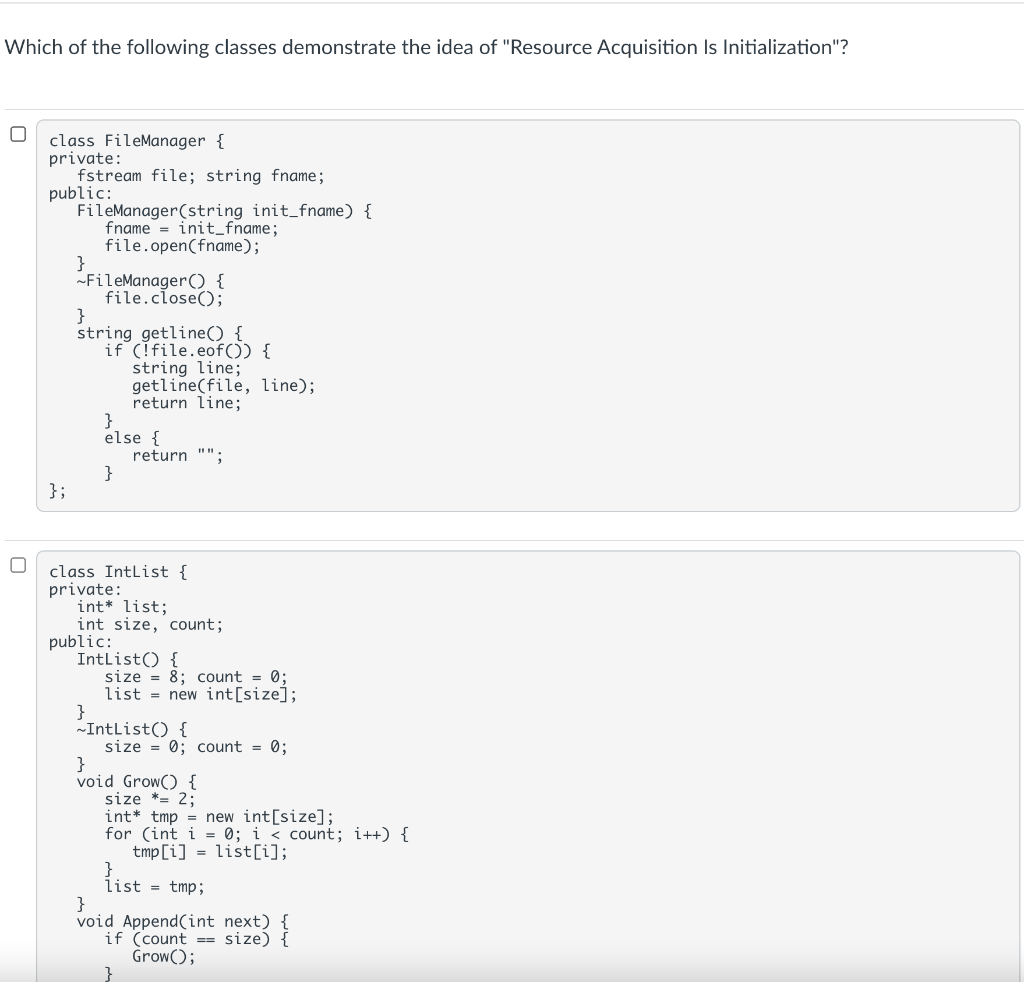 Solved Which of the following classes demonstrate the idea | Chegg.com