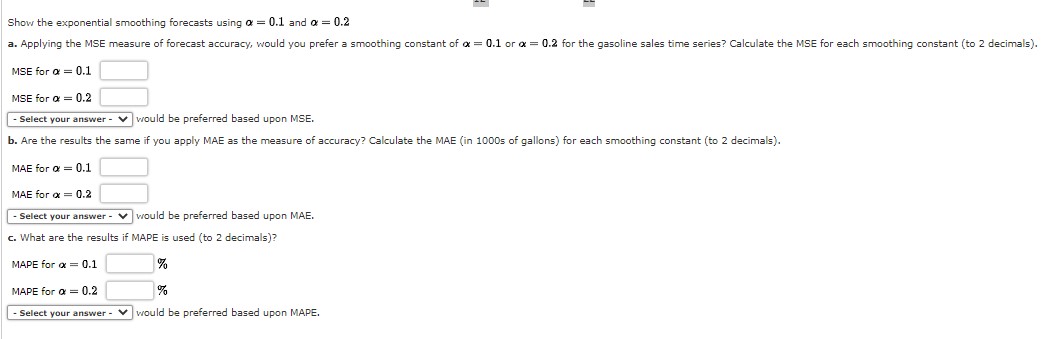 Solved Consider the following gasoline time series data. | Chegg.com