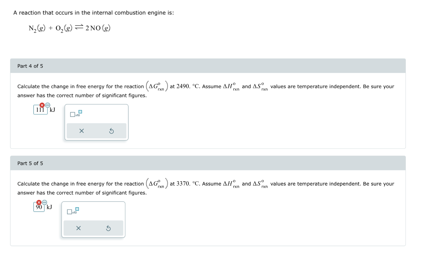 Solved A reaction that occurs in the internal combustion | Chegg.com