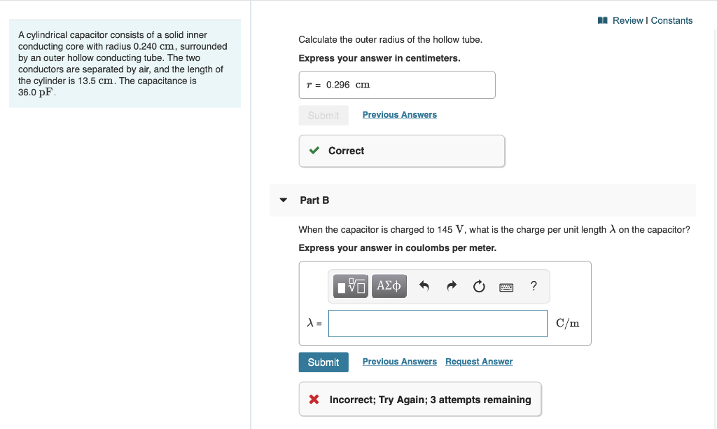 Solved II Review | Constants Calculate the outer radius of | Chegg.com