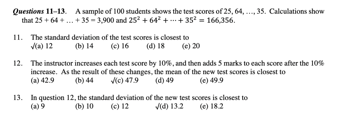 Solved Questions 11-13. A sample of 100 students shows the | Chegg.com