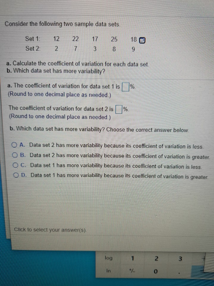 Solved Consider the following two sample data sets. 25 Set 2 | Chegg.com