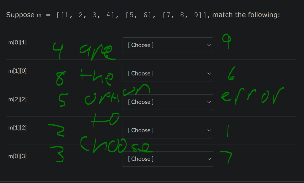 Solved Suppose m = [[1, 2, 3, 4], [5, 6], [7, 8, 9]], match | Chegg.com