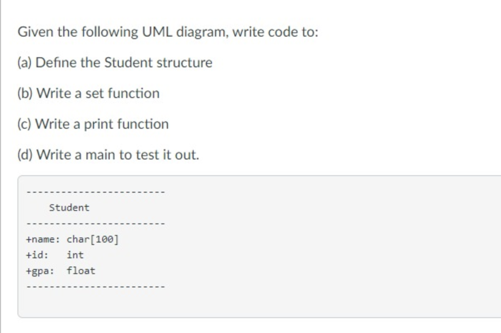 Solved Given the following UML diagram, write code to: (a) | Chegg.com