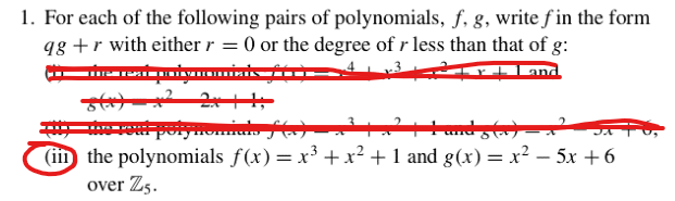 Solved 1. For each of the following pairs of polynomials, | Chegg.com