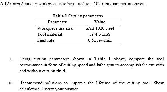 A 127-mm diameter workpiece is to be turned to a | Chegg.com
