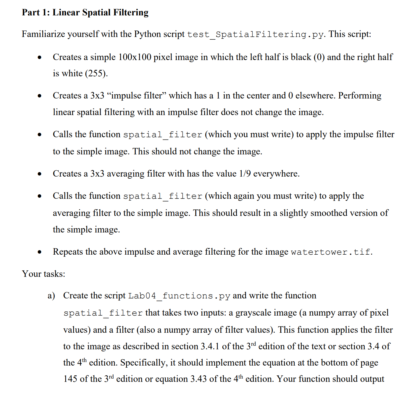 Solved Part 1: Linear Spatial Filtering Familiarize yourself | Chegg.com