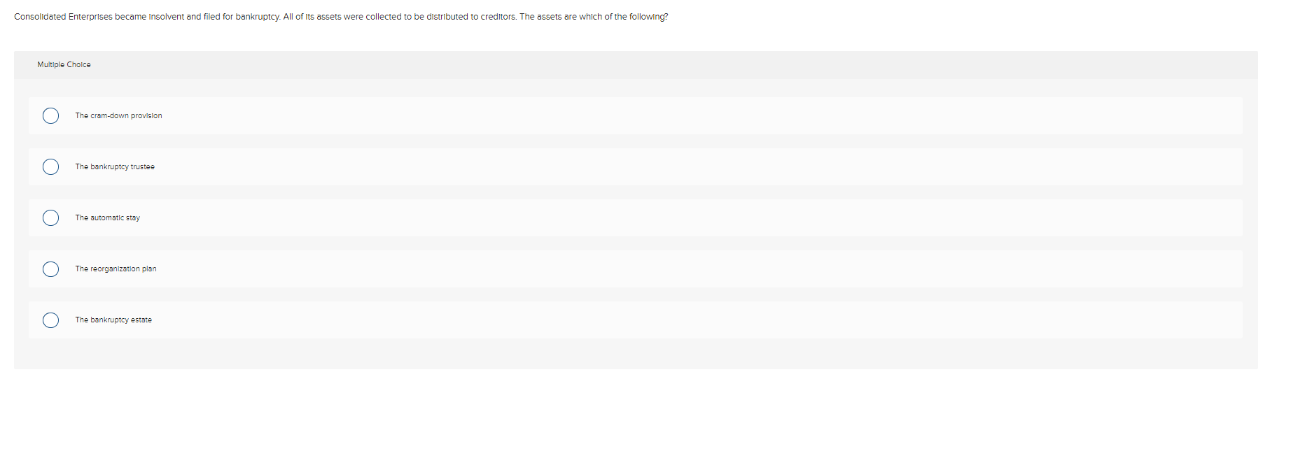 Solved Multiple Choice The cram-down provision The | Chegg.com