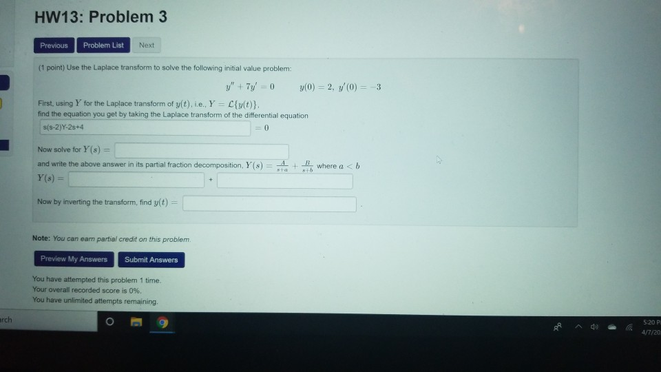 Solved HW13: Problem 3 Previous Problem List Next (1 point) | Chegg.com