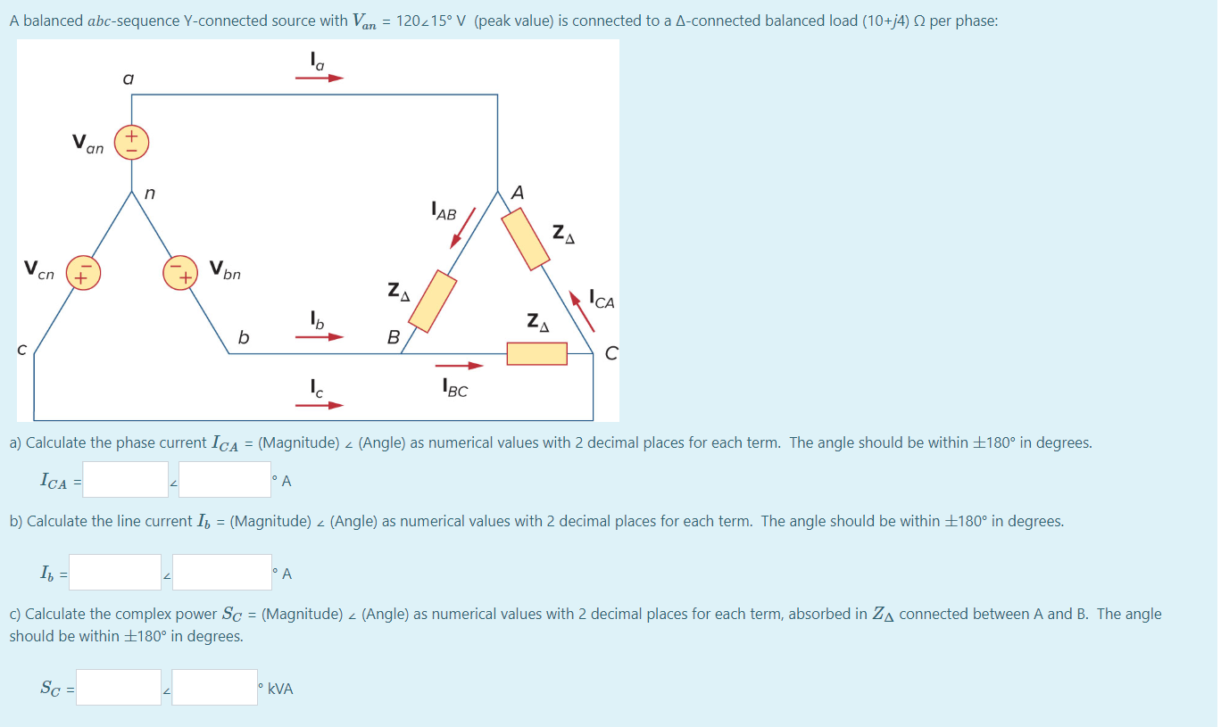 Solved A balanced abc-sequence Y-connected source with Van = | Chegg.com