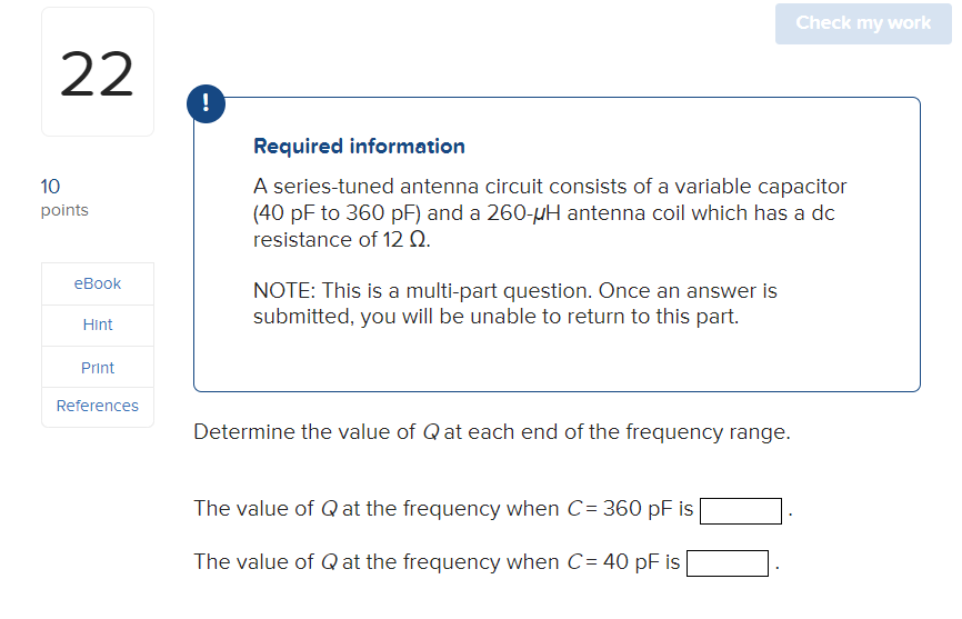 Solved Check my work 22 ! Required information 10 points A | Chegg.com