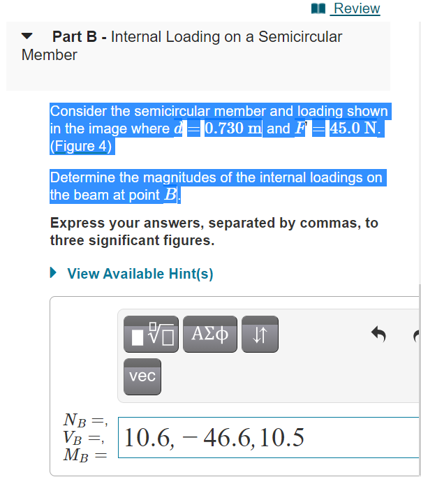 Solved B d 30° А 5 3 4 F Review Part B - Internal Loading | Chegg.com