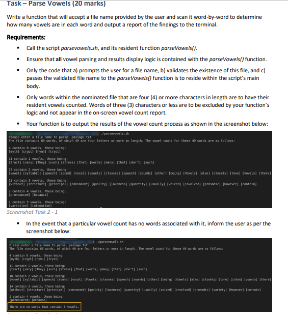 Solved Task - Parse Vowels (20 marks) Write a function that | Chegg.com