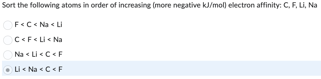 Solved Sort the following atoms in order of increasing (more | Chegg.com