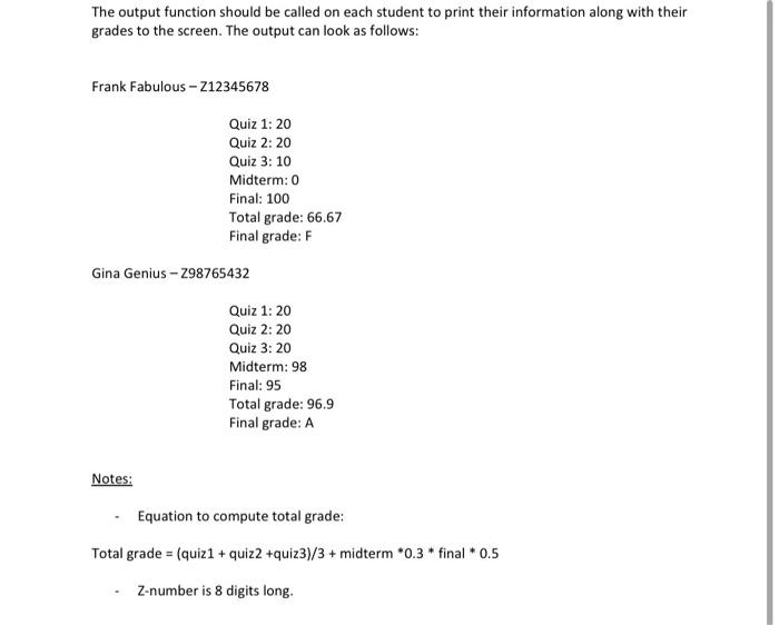 Solved The output function should be called on each student | Chegg.com