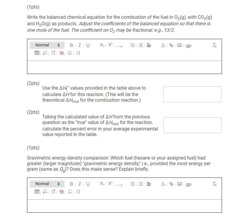 Solved (2pts) Thermochemistry - Enthalpy of Combustion of | Chegg.com