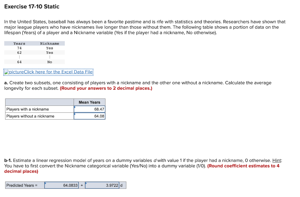 Solved Exercise 17-10 Static In the United States, baseball | Chegg.com