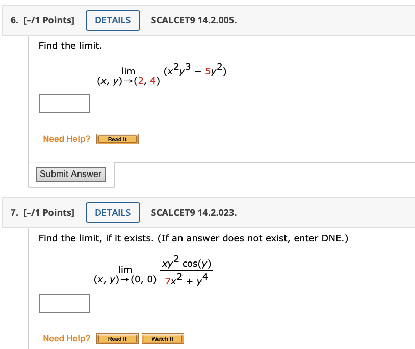 Solved Find the limit. lim(x,y)→(2,4)(x2y3−5y2) 1 Points] | Chegg.com