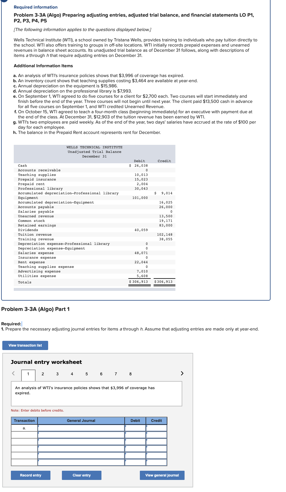 Solved Required information Problem 3-3A (Algo) Preparing | Chegg.com