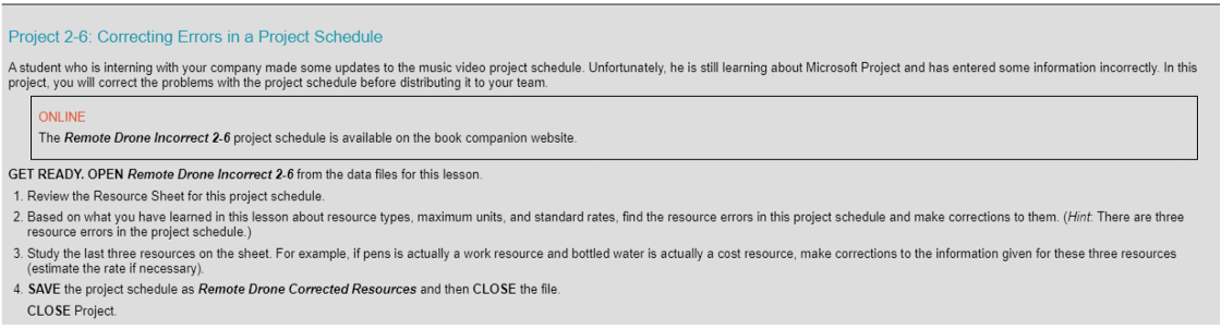Solved Project 2-6: Correcting Errors in a Project Schedule | Chegg.com