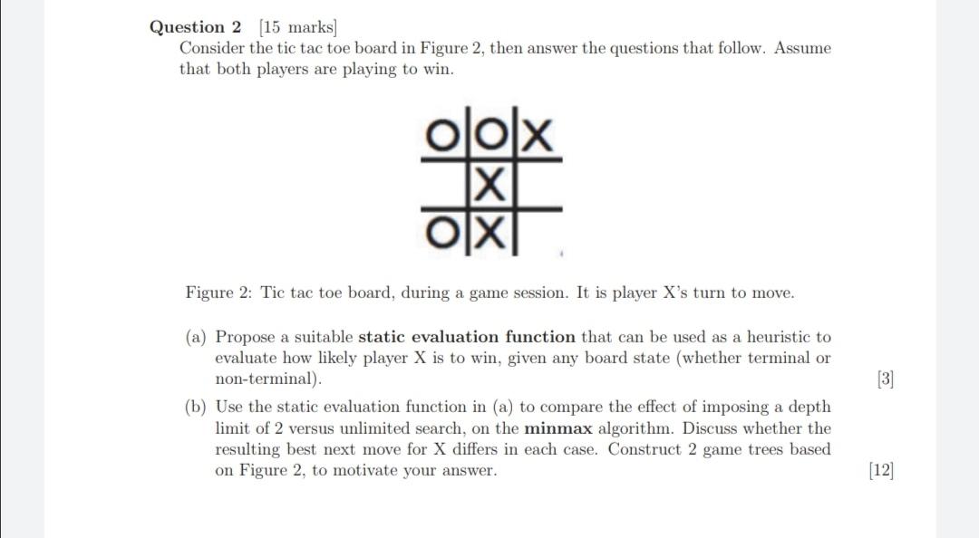 Question 2 [15 marks ] Consider the tic tac toe board | Chegg.com
