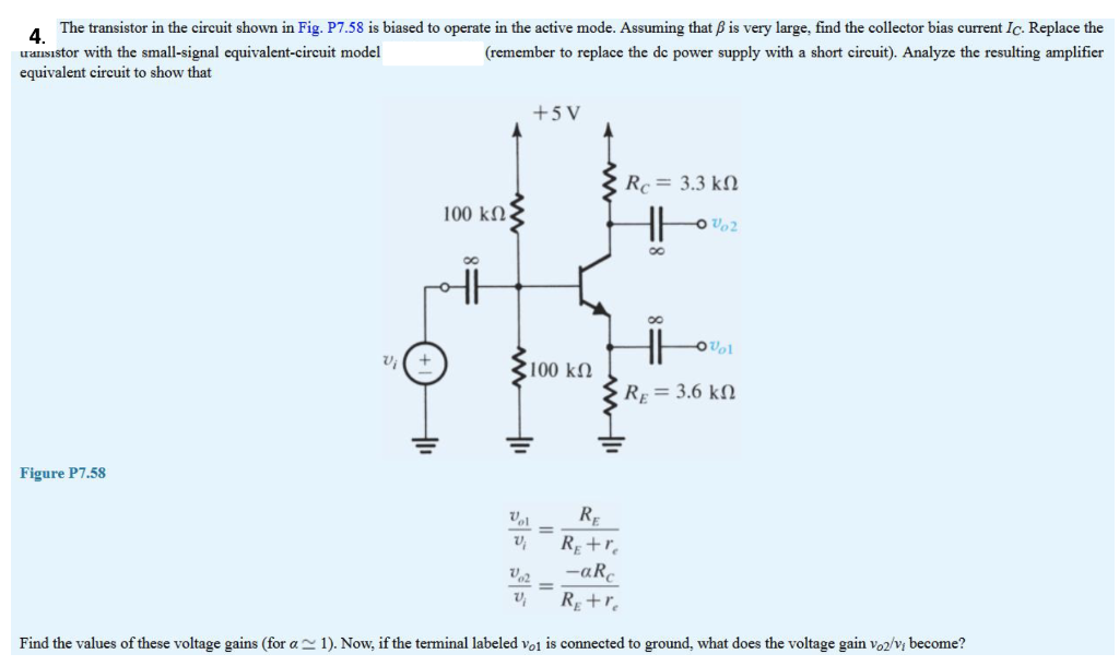 Solved 4. The transistor in the circuit shown in Fig. P7.58 | Chegg.com