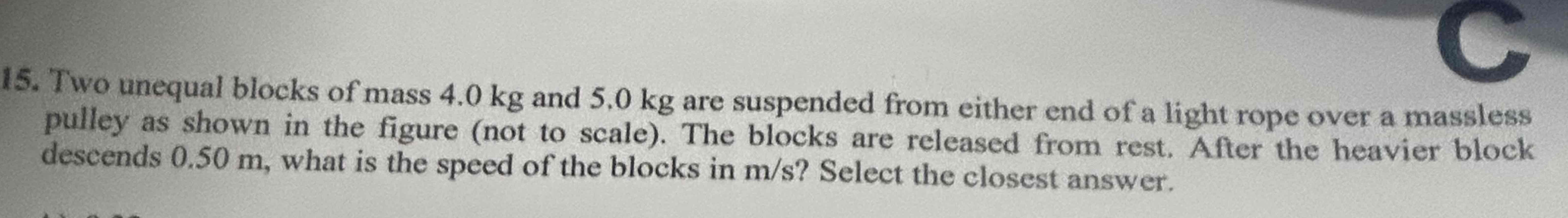 Solved Two unequal blocks of mass 4.0kg ﻿and 5.0kg ﻿are | Chegg.com