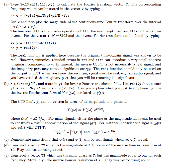 (a) Type Y=fftshift(fft (y)) to calculate the Fourier | Chegg.com