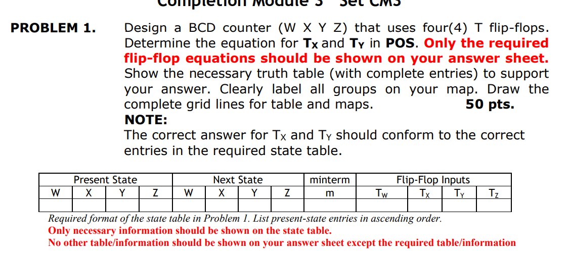 BLEM 1. Design a BCD counter ( W×YZ ) that uses | Chegg.com