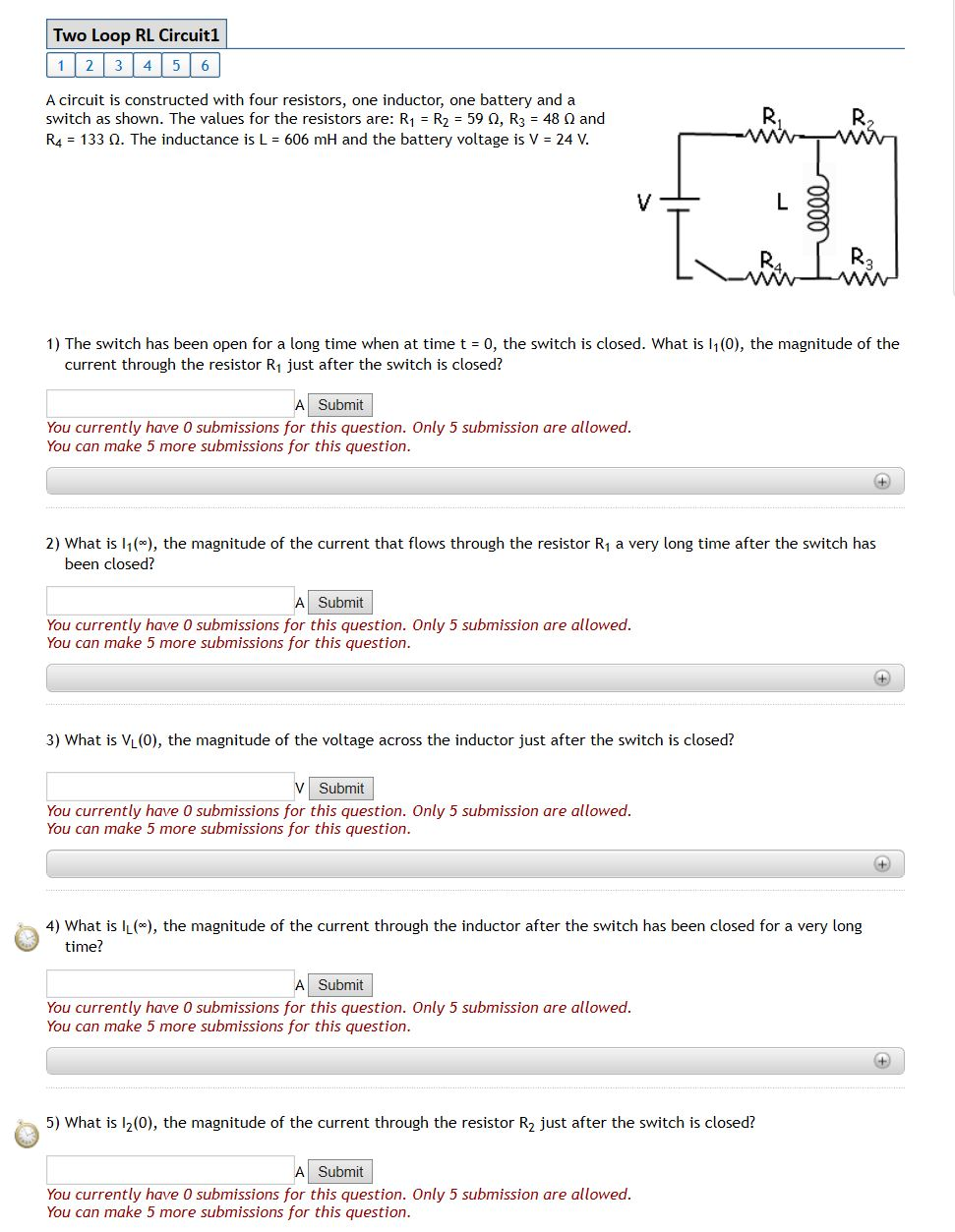 Solved Two Loop RL Circuit1 12/3 4 5 6 A circuit is | Chegg.com