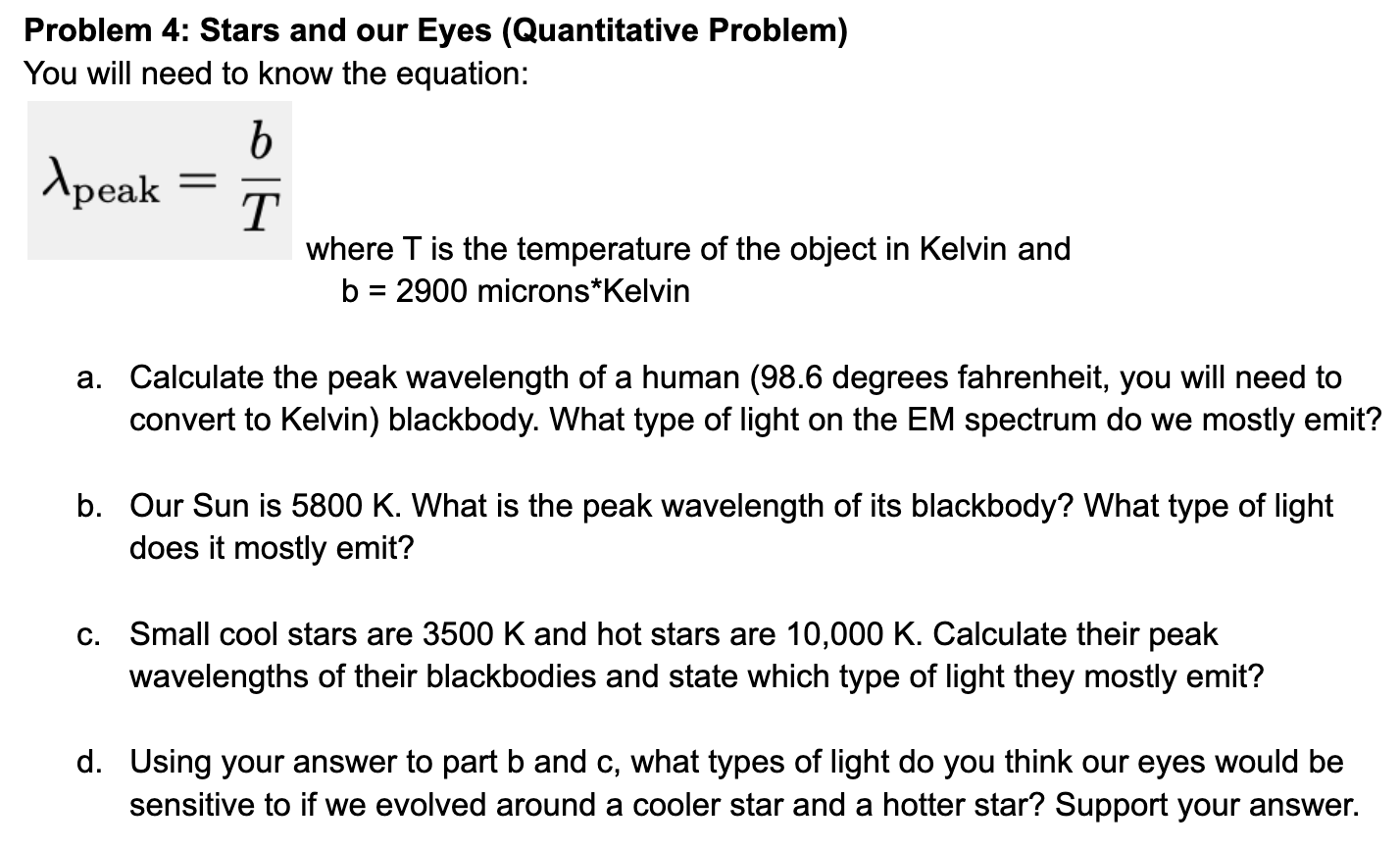 Solved Problem 4: Stars and our Eyes (Quantitative Problem) | Chegg.com