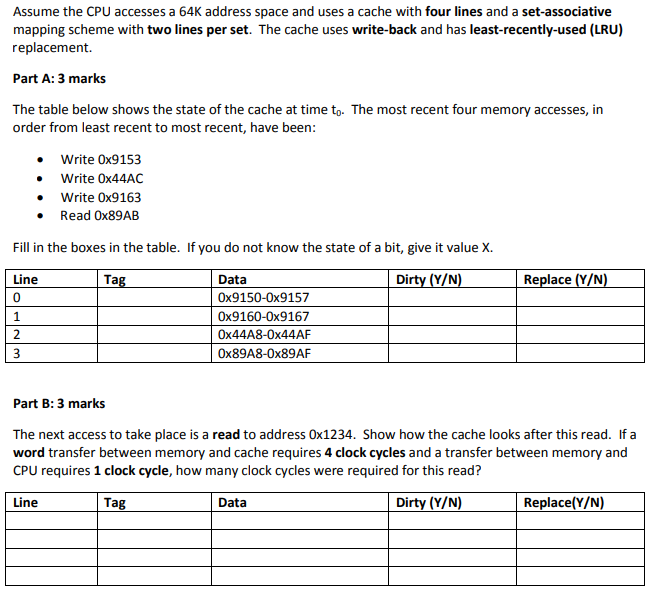 Solved Assume the CPU accesses a 64K address space and uses | Chegg.com