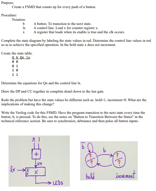 Solved Purpose: Create a FSMD that counts up for every push | Chegg.com