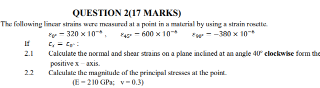 Solved QUESTION 2(17 MARKS) The following linear strains | Chegg.com