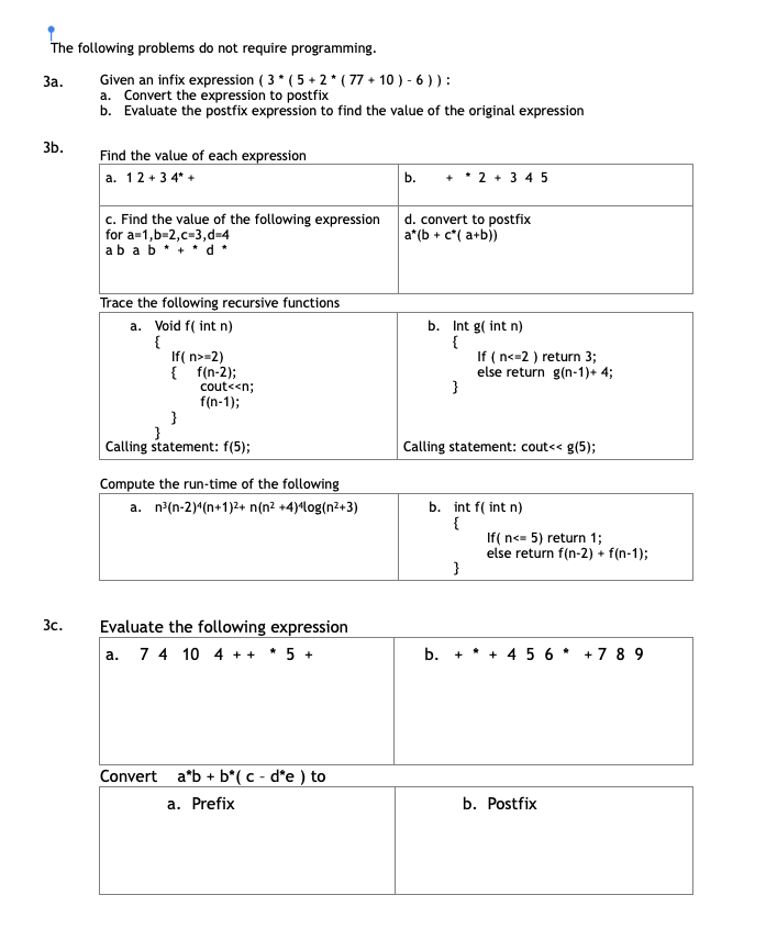 Solved The following problems do not require programming. | Chegg.com