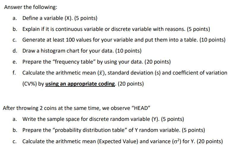 C. Answer the following: a. Define a variable (X). (5 | Chegg.com