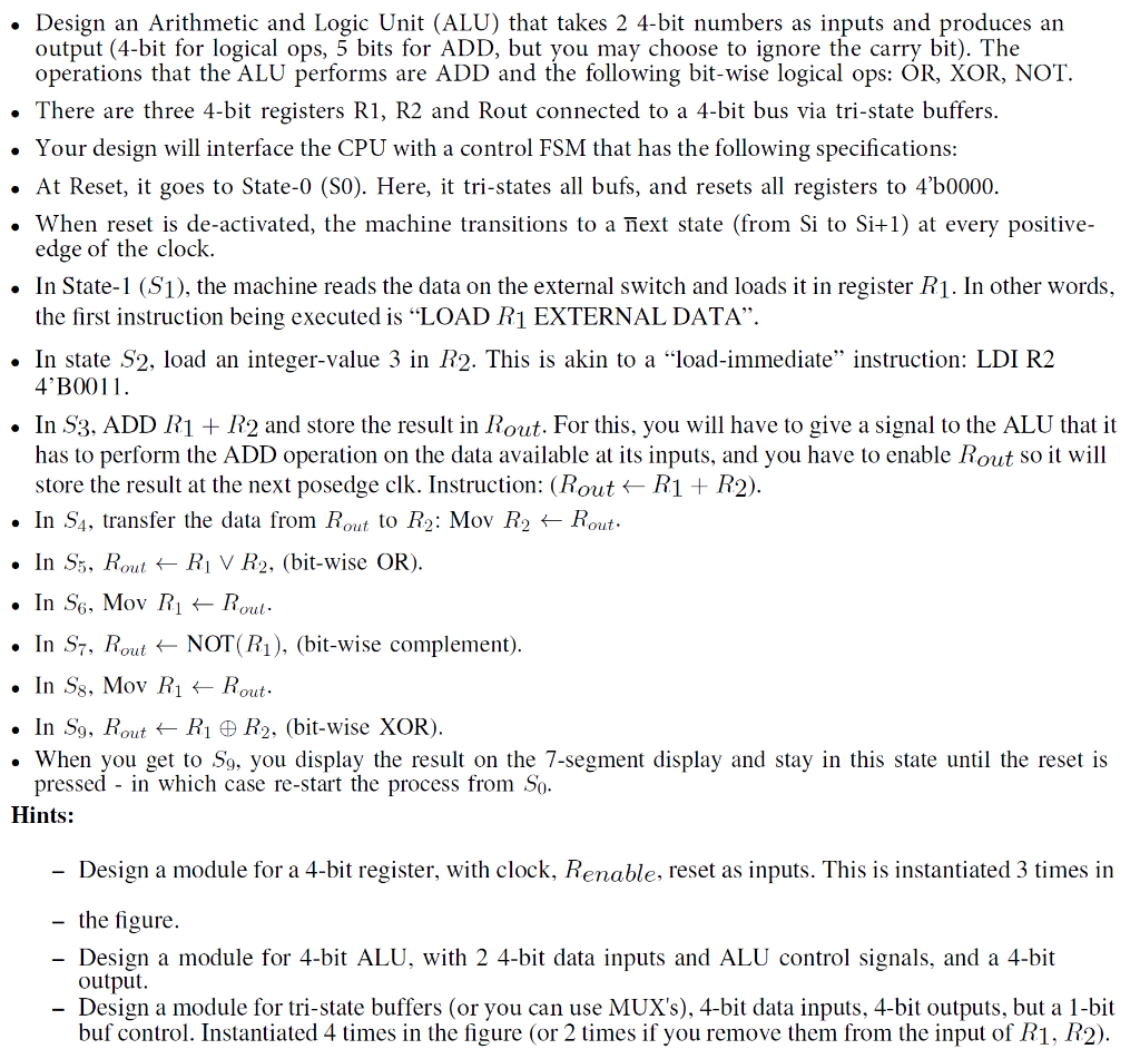 Design an Arithmetic & Logic Unit (ALU) using VERILOG | Chegg.com