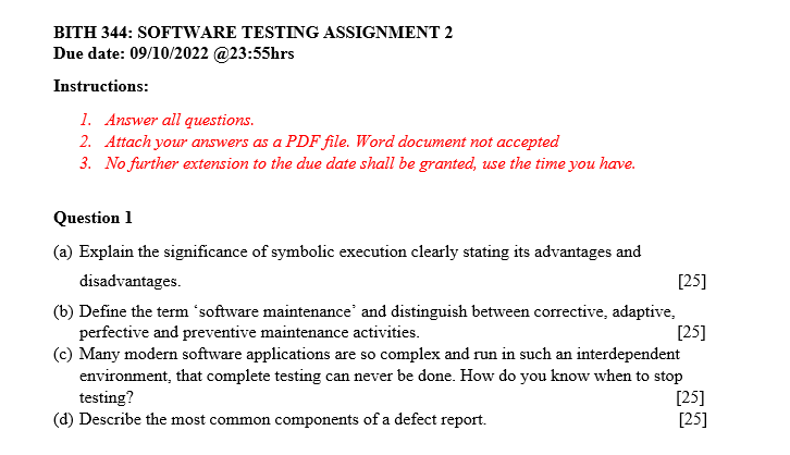 BITH 344: SOFTWARE TESTING ASSIGNMENT 2 Due date: | Chegg.com