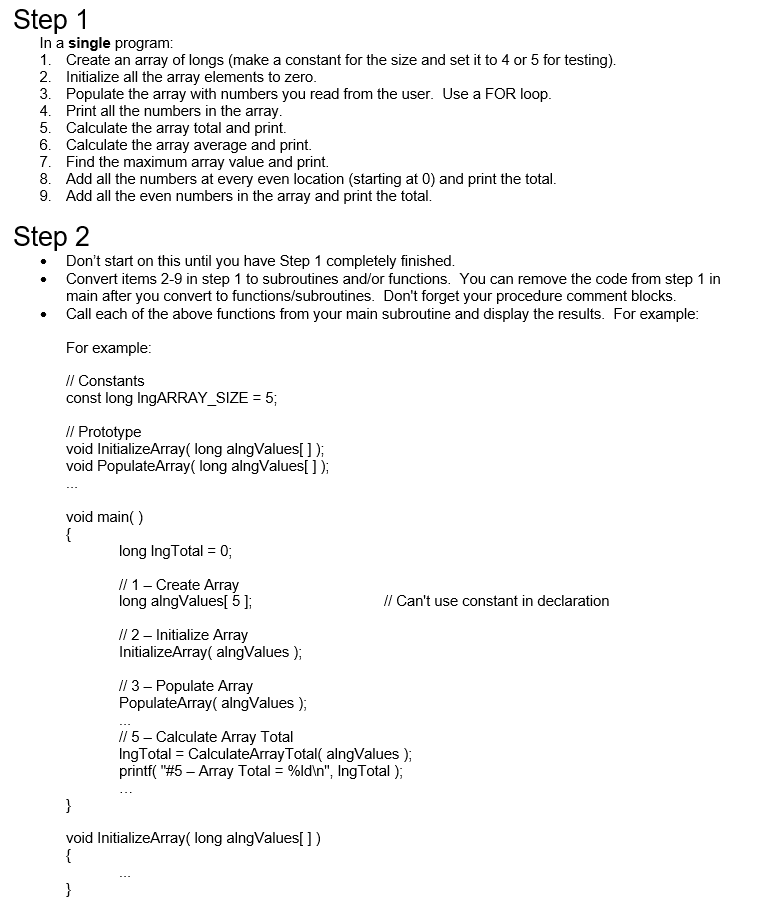Solved C Programming Array Problem Step 1 In A 