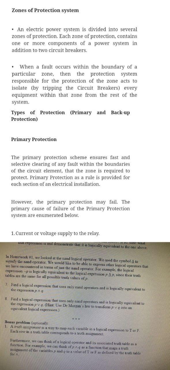 Solved Zones of Protection system . An electric power system | Chegg.com